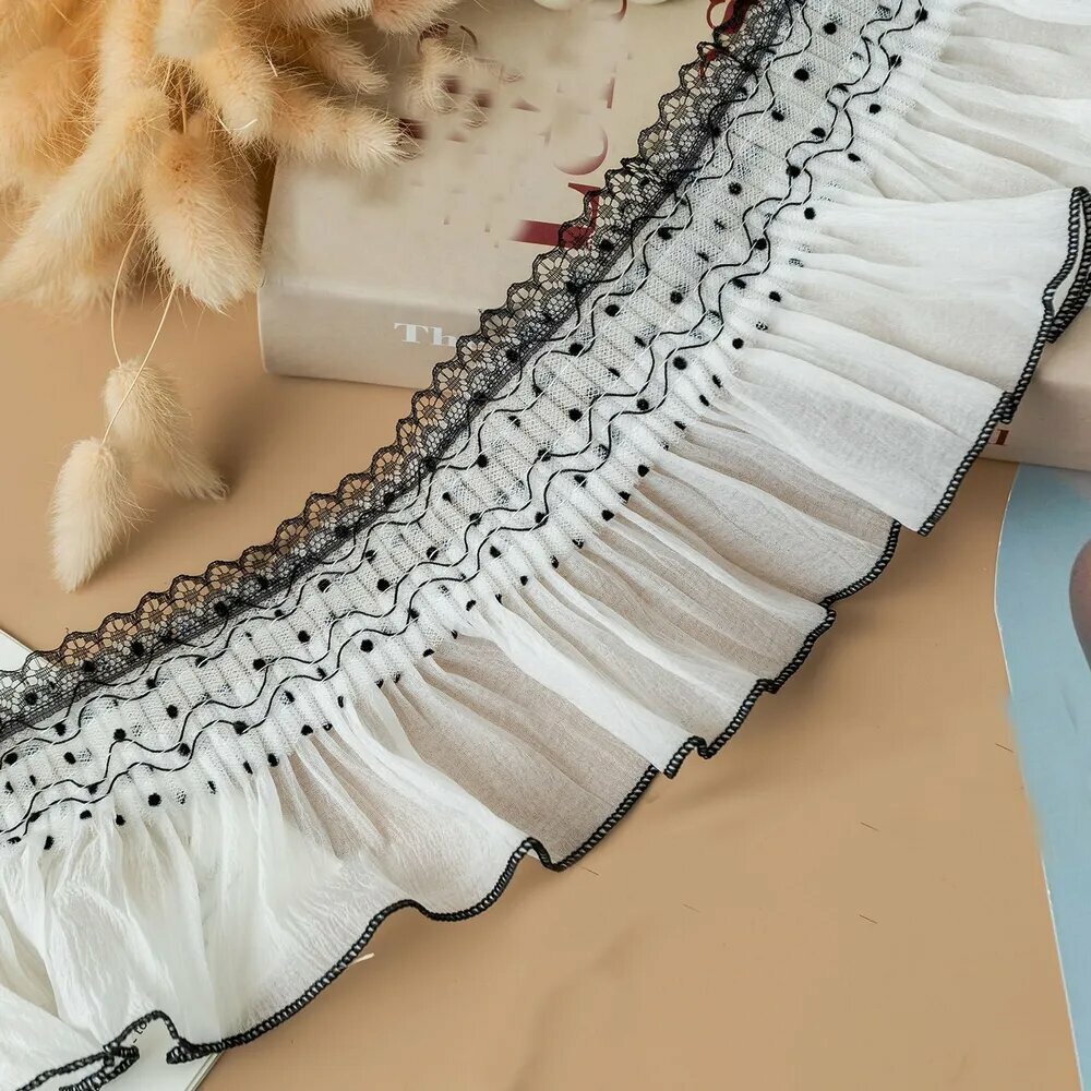 Тесьма из шифона 10 см, белая с черными точками, 1 ярд 91CM , для одежды и рукоделия