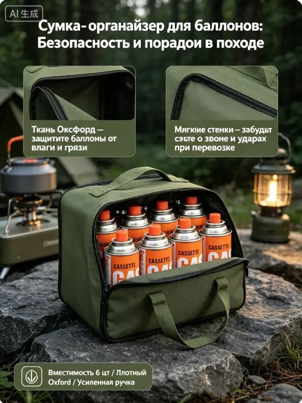 Сумка для газовых баллонов, органайзер для кемпинга и туризма CAMP-PRO, чехол для газовой плитки и похода, защитный кейс для рыбалки и отдыха на природе