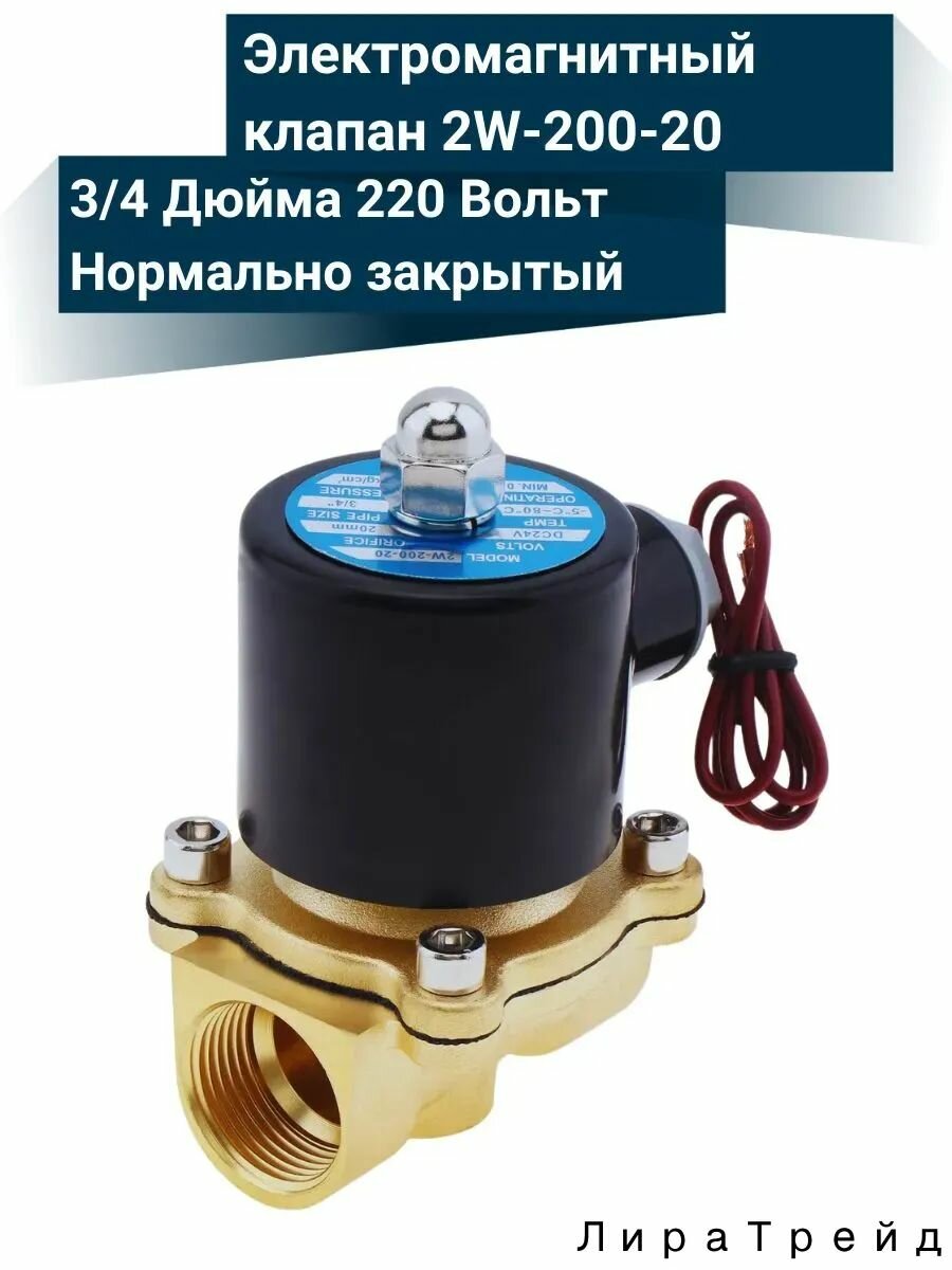 Электромагнитный (соленоидный) клапан 2W-200-20 (нормально закрытый) 220V, 3/4 дюйма
