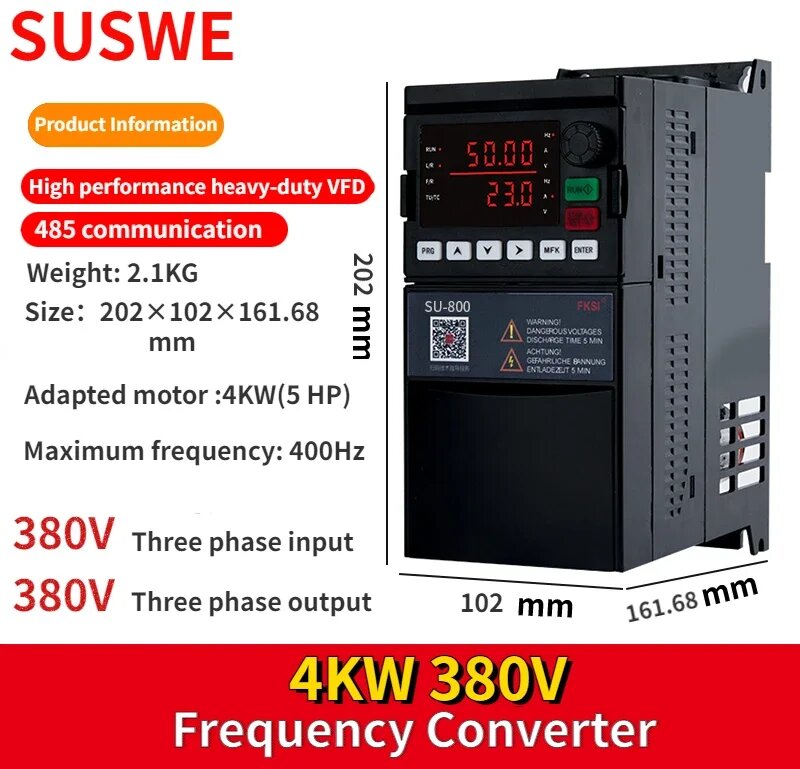 SU800 Высокопроизводительный инвертор VFD 220V 380V 0.75КВт/1.5КВт/2.2КВт Преобразователь частоты вращения для трехфазного мотора