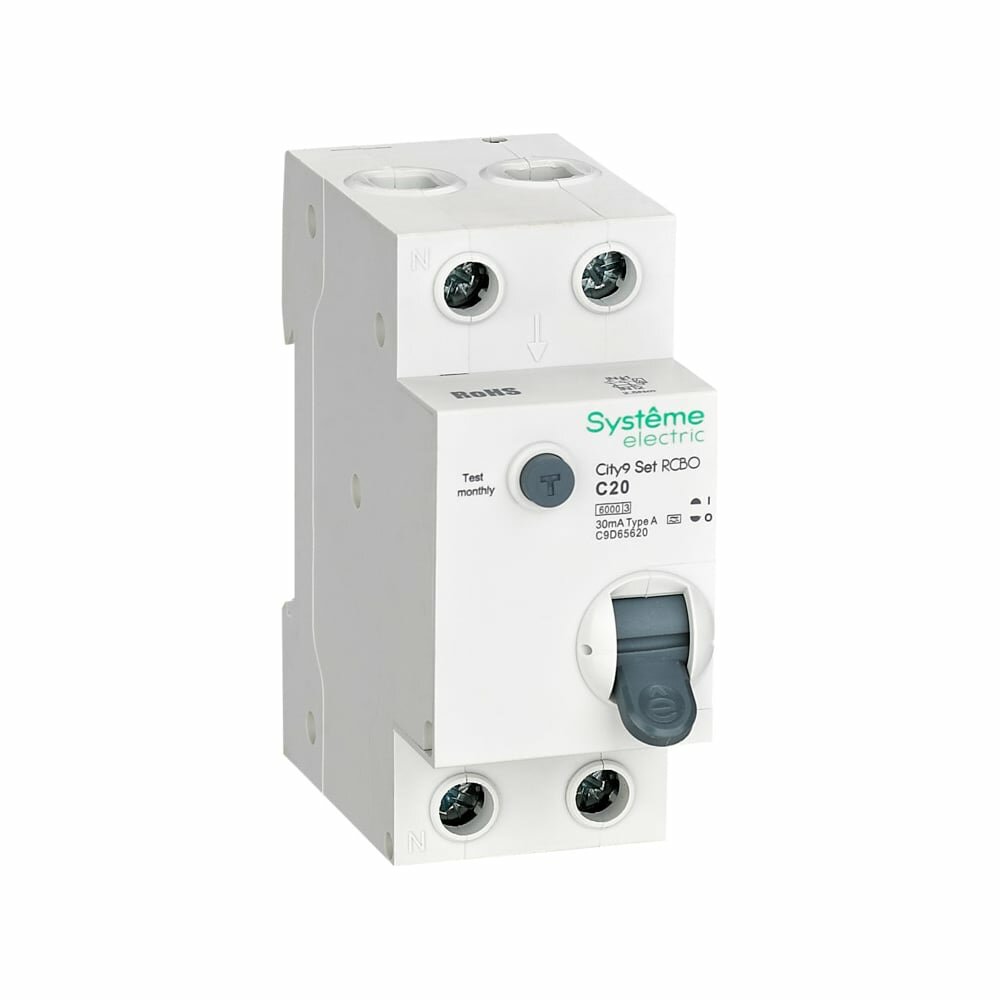 Автоматический выключатель дифференциального тока (авдт) Systeme Electric City9 set 1p+n с 20а 6ka 30ма тип-a 230в C9D65620