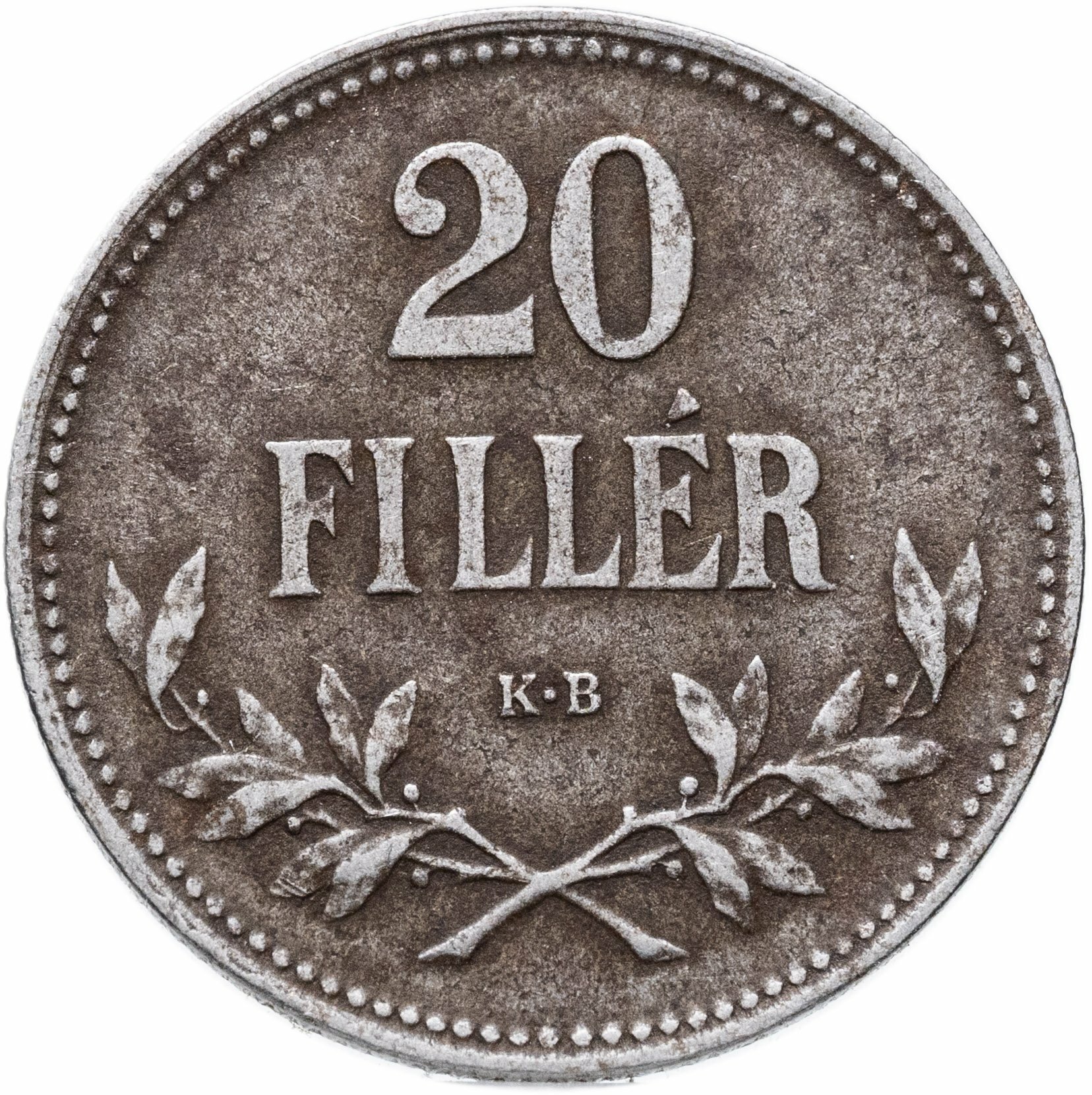 Венгрия 20 филлеров filler 1916, Сталь, в сохранности VF
