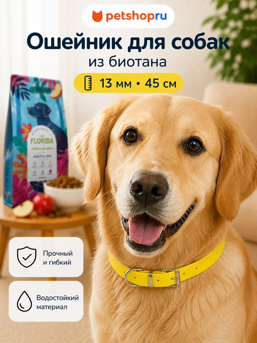 Papillion Ошейник для собак из биотана 13мм 45 см, желтый флуоресцент