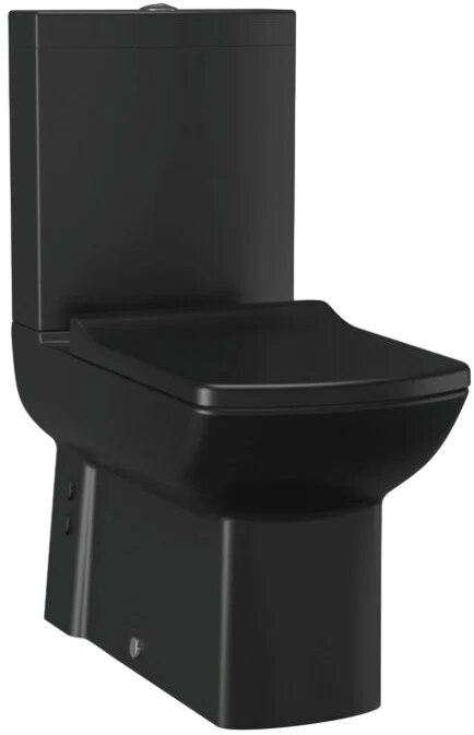 Унитаз-компакт напольный Creavit Lara LR360-11SM00E-0000 с микролифтом, антивсплеск, фарфоровый, черный, матовый, прямоугольный, с нижним подводом, сиденье для унитаза в комплекте