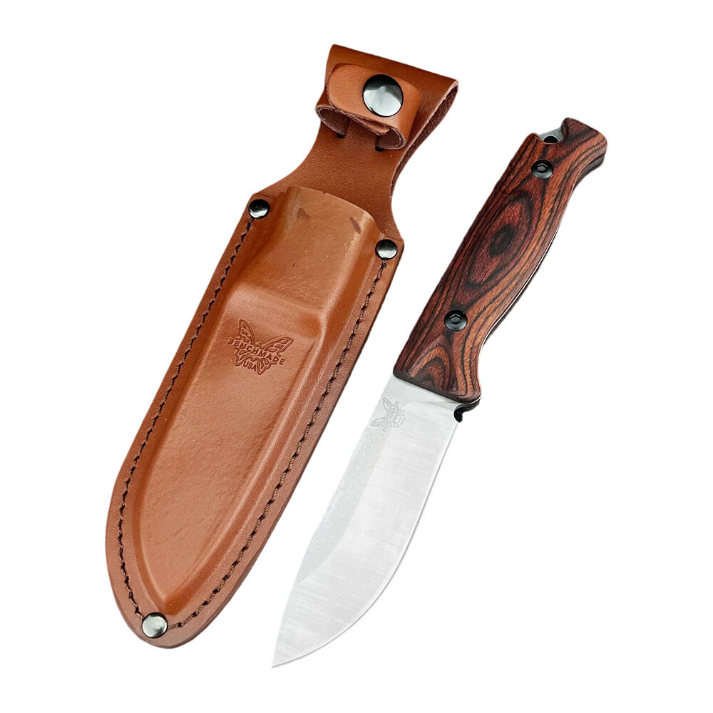 Benchmade915002-2 Прямой походной нож с рукоятью из стабилизированного дерева, острый портативный инструмент для выживания, кемпинга и нарезки фруктов
