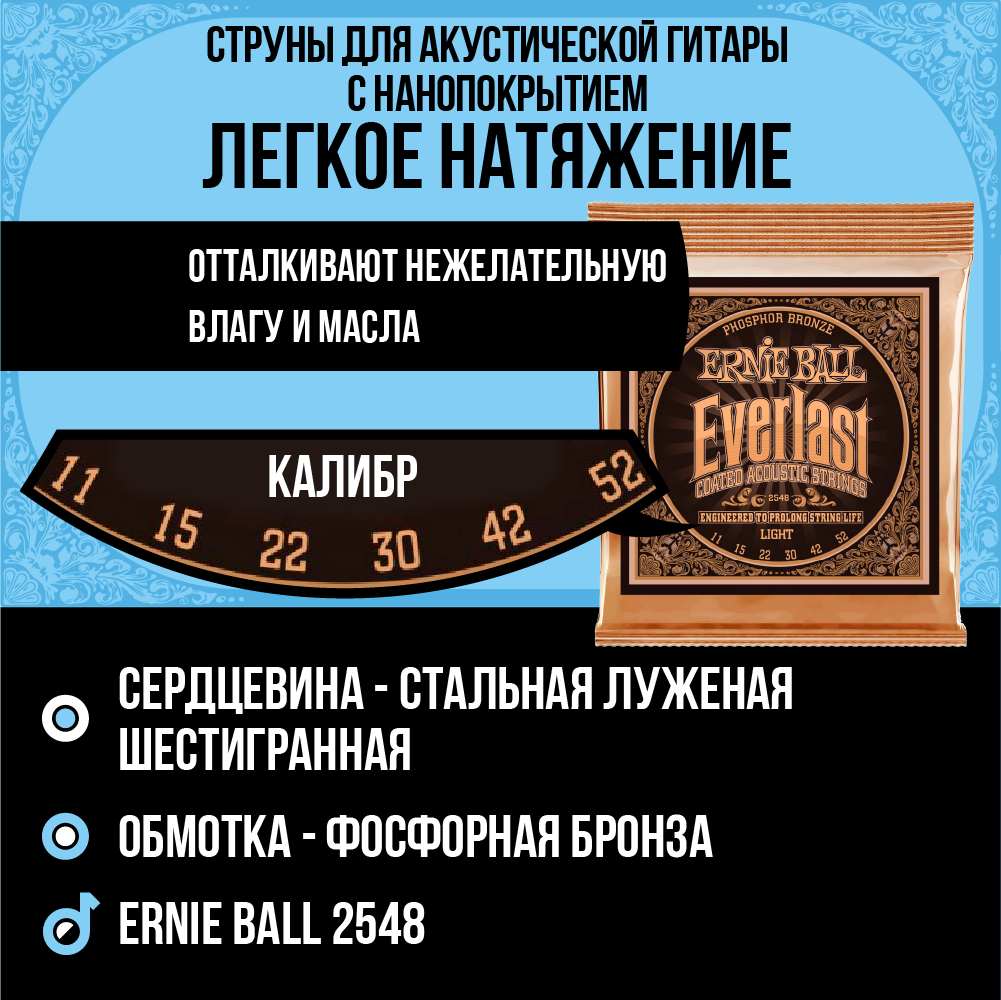 ERNIE BALL 2548 Everlast Coated Phosphor Bronze Light 11-52 Струны для акустической гитары