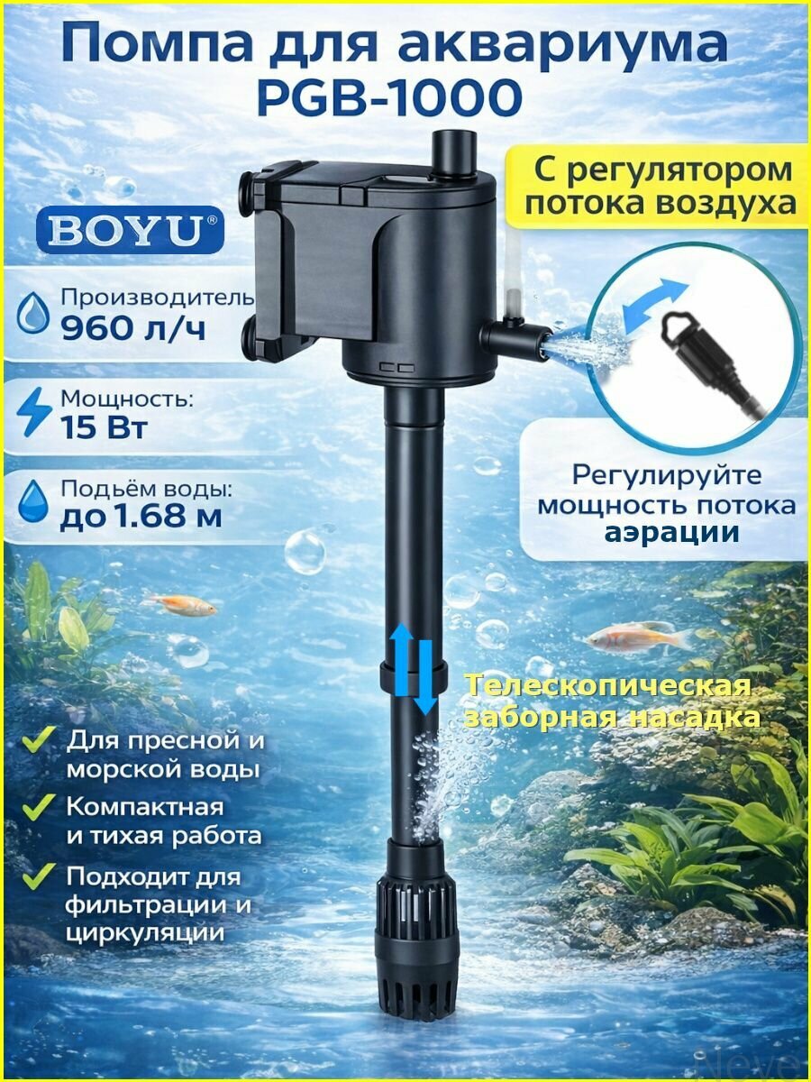 Помпа подъёмная Boyu PGB-1000 15 Вт 960 л/час