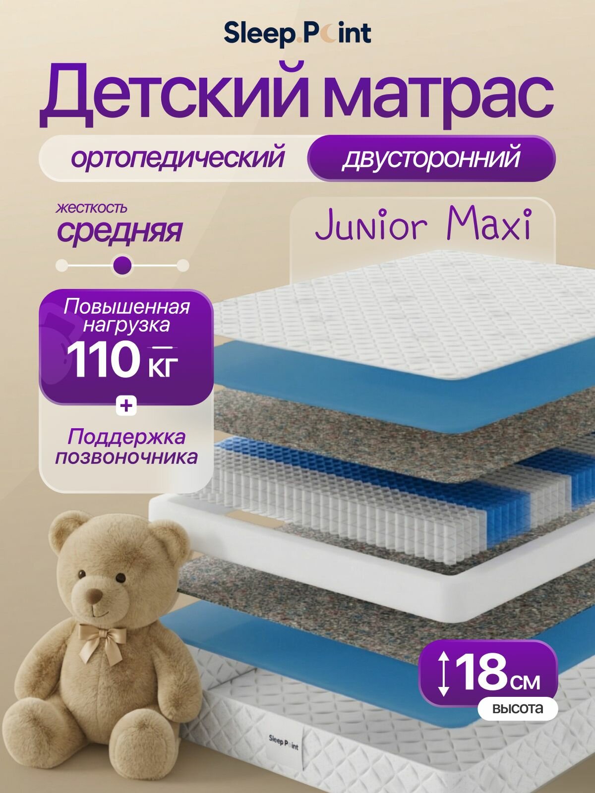 SLEEP.POINT Матрас 70x140 Junior Maxi, С зональным пружинным блоком