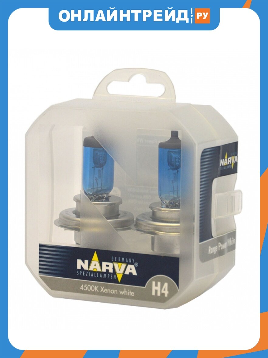Лампа автомобильная Narva Range Power White H4 60/55W P43t-38 12V, 2шт, 48680