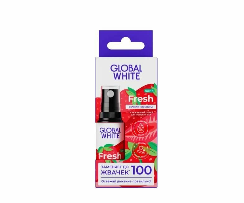 Освежитель для полости рта Global white спрей Strawberry dreams со вкусом сочной клубники, 15 мл