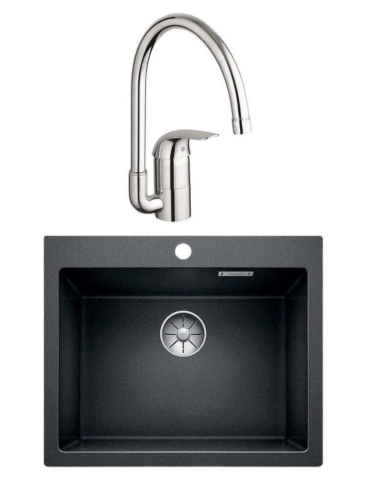 Комплект Мойка Blanco Pleon 6 61x51, антрацит, искусственный гранит / Смеситель Grohe Euroeco 32752000 глянцевый хром