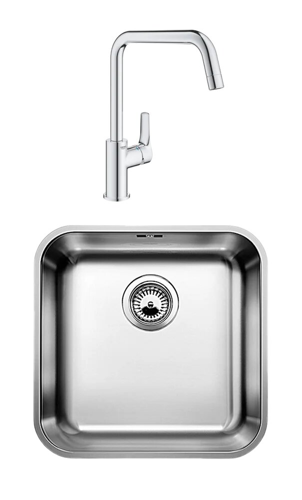 Комплект Мойка Blanco Supra 400-U 518201 43x43, сталь, нержавеющая сталь / Смеситель Grohe Eurosmart 30567000 глянцевый хром