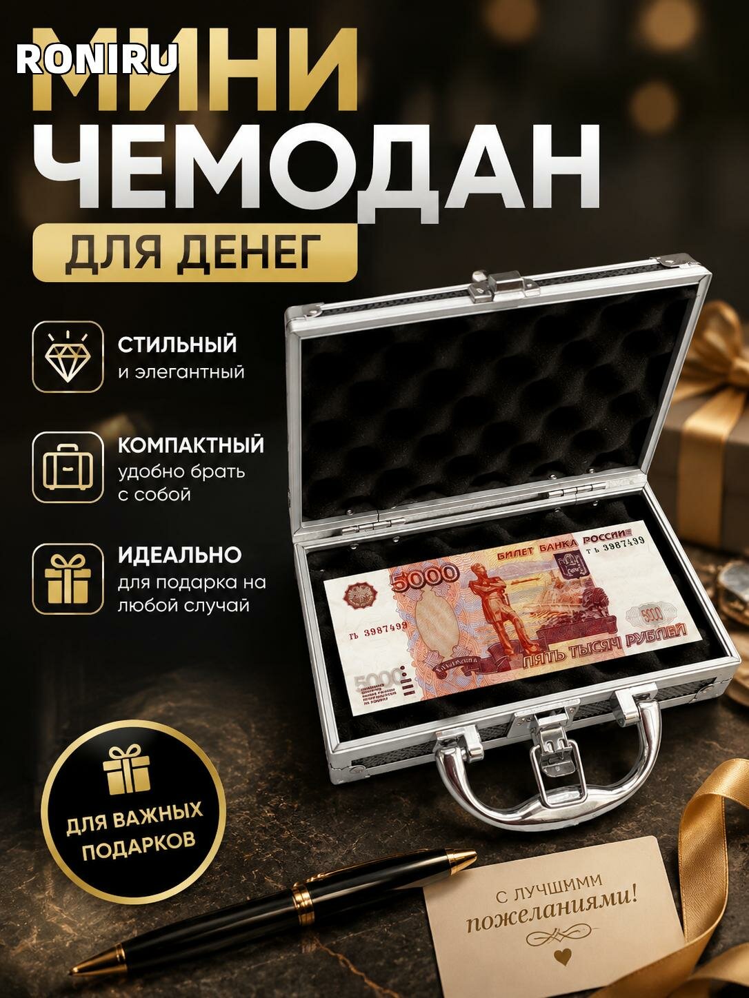 Мини чемодан для денег — стильная купюрница, подарочный конверт для свадьбы, юбилея и других торжеств и подарков