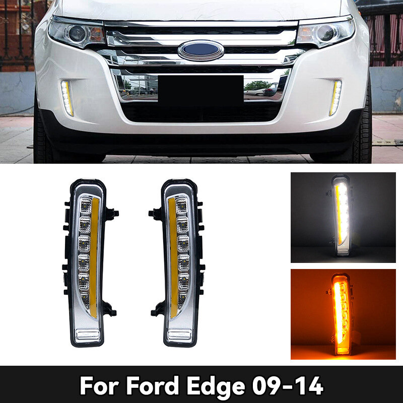 Ford Edge 2009-2014 Двойной цвет Дневные ходовые огни Белый свет и Плавный поворотный сигнал для автомобиля
