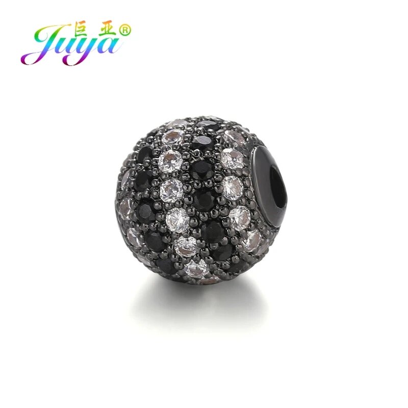 Juya Латунные бусины с цирконом 10 мм 4 Pieces, Metal Black Black