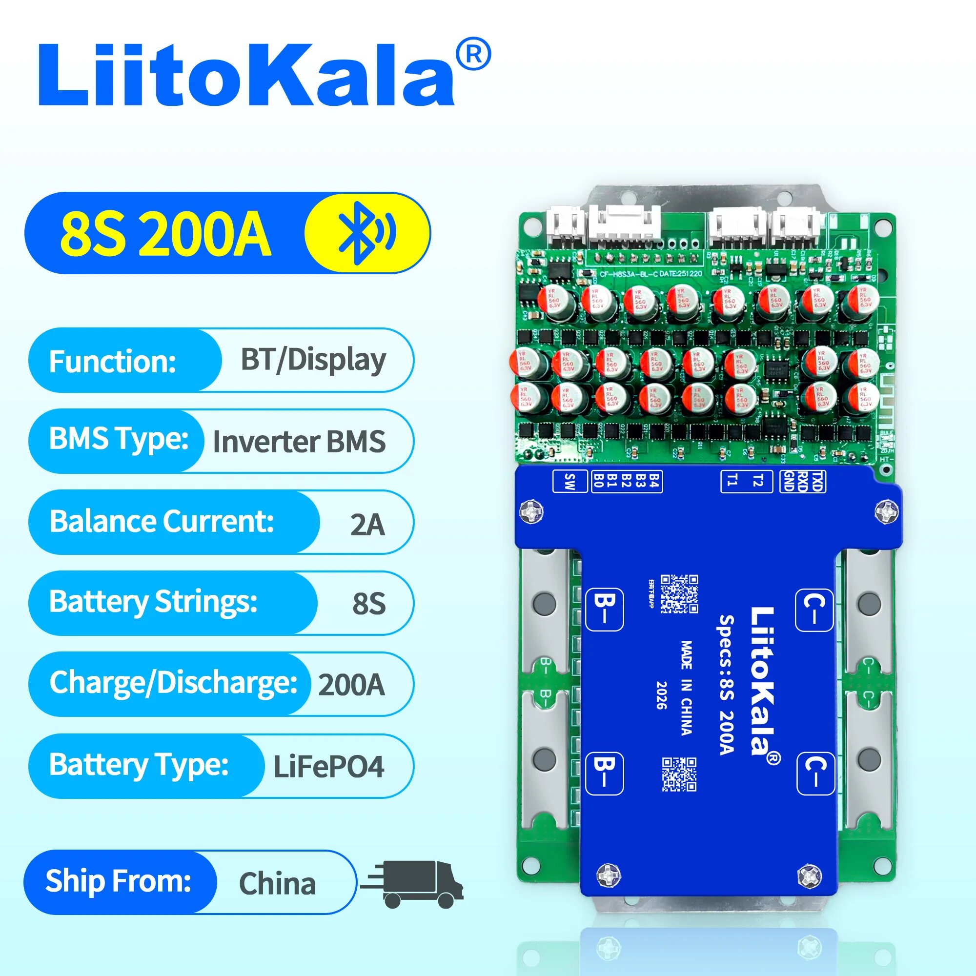 LiitoKala 8S-24V 100A BMS с Bluetooth