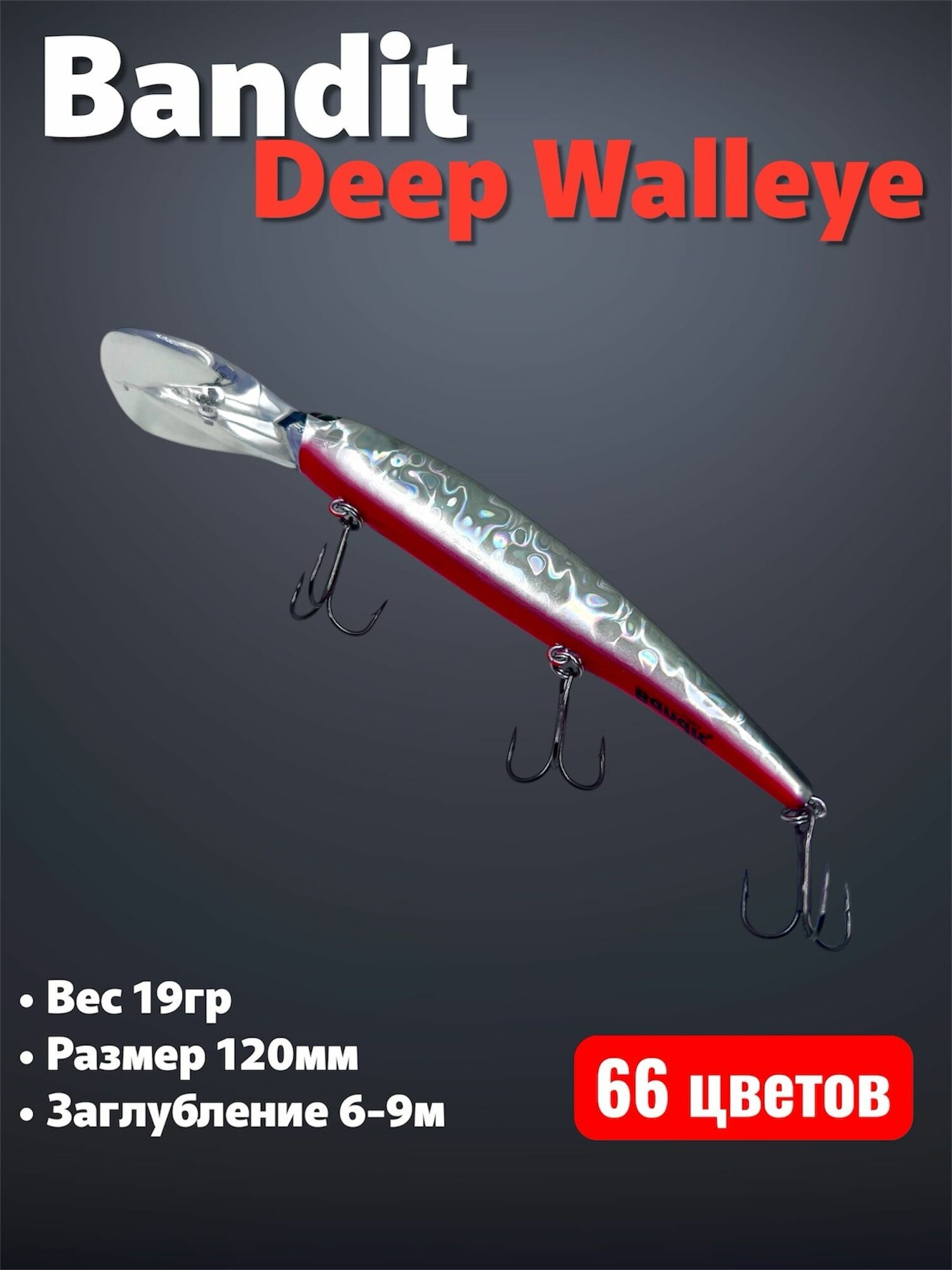 Воблер Bandit Deep Walleye 6-9м 120мм, воблер для троллинга