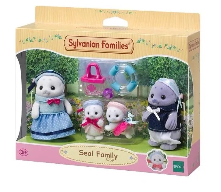 Sylvanian Families Набор Семья Морских Котиков 5759, Фигурки Животных с Аксессуарами, Высота 8 см