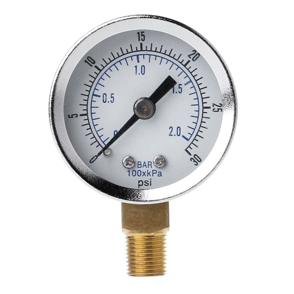 Манометр двухшкальный, латунь, 0-30 PSI / 0-2 BAR, 1/8" NPT, Белый
