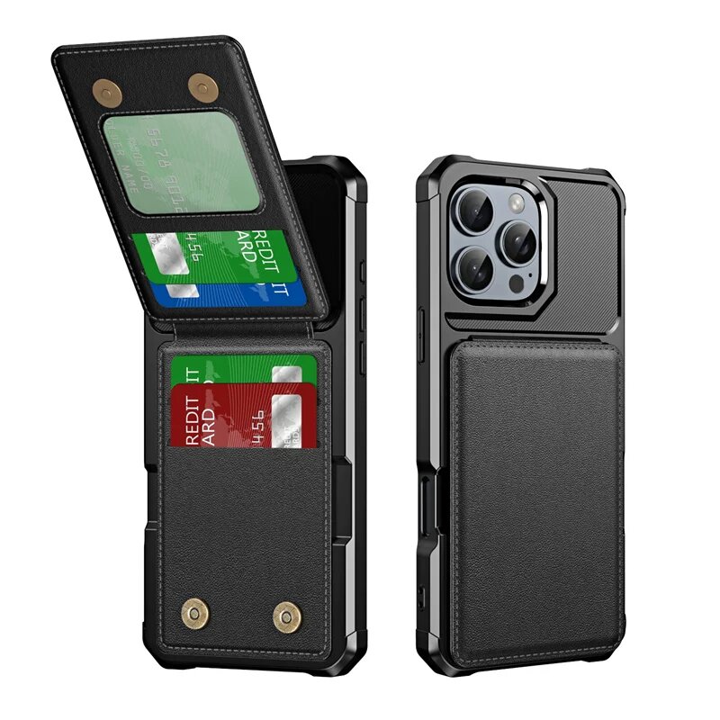 Чехол для iPhone 14 Plus с вертикальным флип-кардхолдером, черный - складывающаяся крышка с карманами для карт