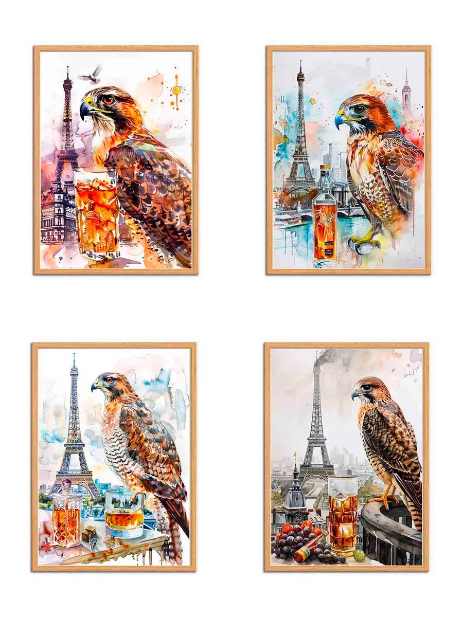 Ястреб Пьет Виски, 4 Плаката, 30x21см