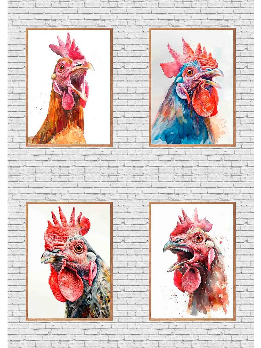 Птичий стоматолог-курица, 4 Плаката, 30x21см