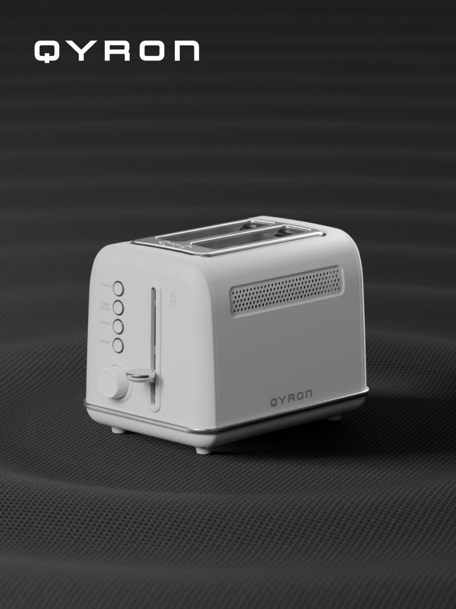 Тостер QYRON TS602 белый, 7 степеней обжарки, режимы бейгл и бургер, нержавеющая сталь