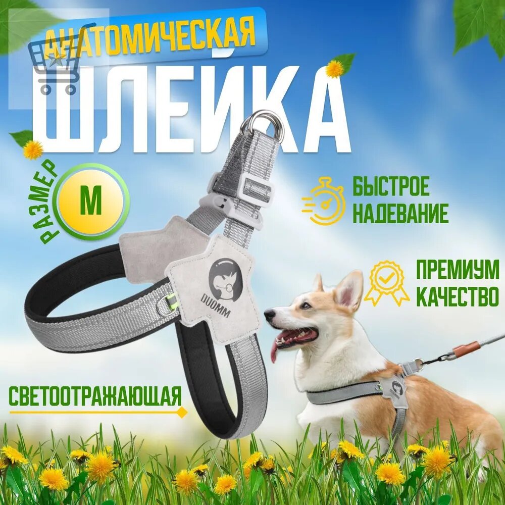 Шлейка для собак средних пород, крупных пород, черная, размер M