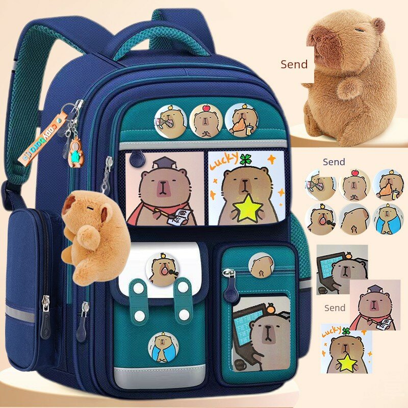 Рюкзак с капибарой зеленый, защита спины, большой размер, школьный рюкзак для девочек