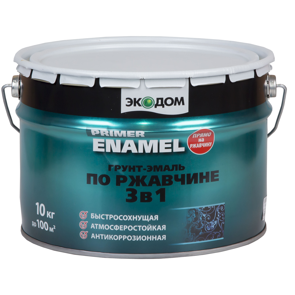 Грунт-эмаль по ржавчине 3в1 экодом (RAL 9005 черный / 10кг.)