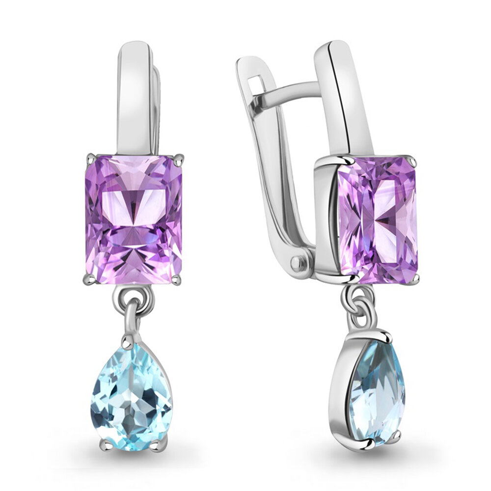 Серьги, серебро, 925 проба, аметист, топаз