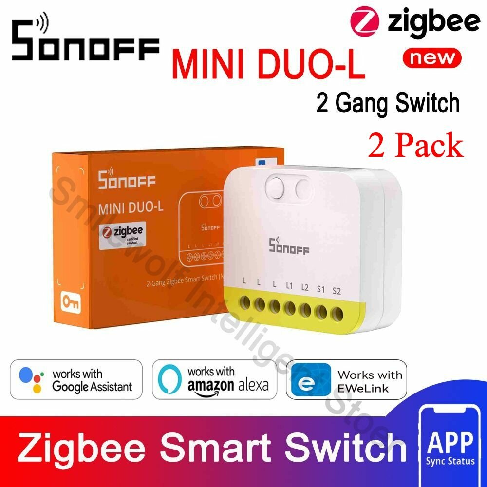 ZigBee Реле SONOFF MINI DUO-L 2-канальное Zigbee Smart Switch MINI-ZB2GS-L(2 Pack) (Работает с Алисой, Нейтральная линия не требуется)