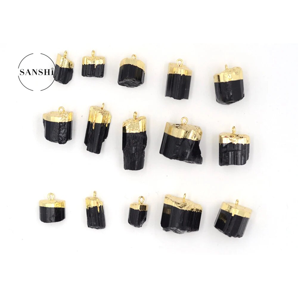 Подвески из черного турмалина 15pcs gold