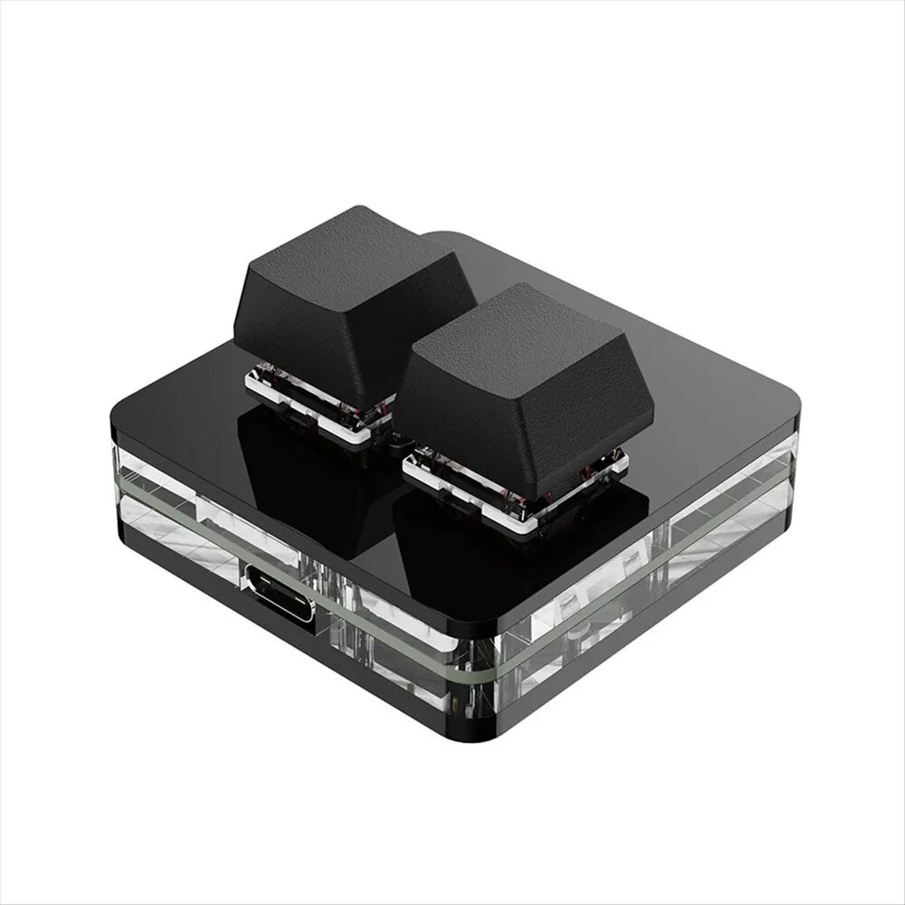 Мини-клавиатура с 2 клавишами, RGB-подсветкой и макросами для игр и работы, черная.