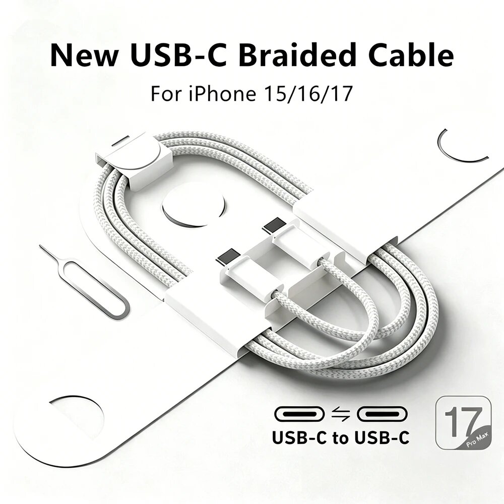 Кабель USB-C PD 60 Вт Для Быстрой Зарядки, Плетеный, Для iPhone 15/16/17 Pro Max, 16/16 Серый, Gray
