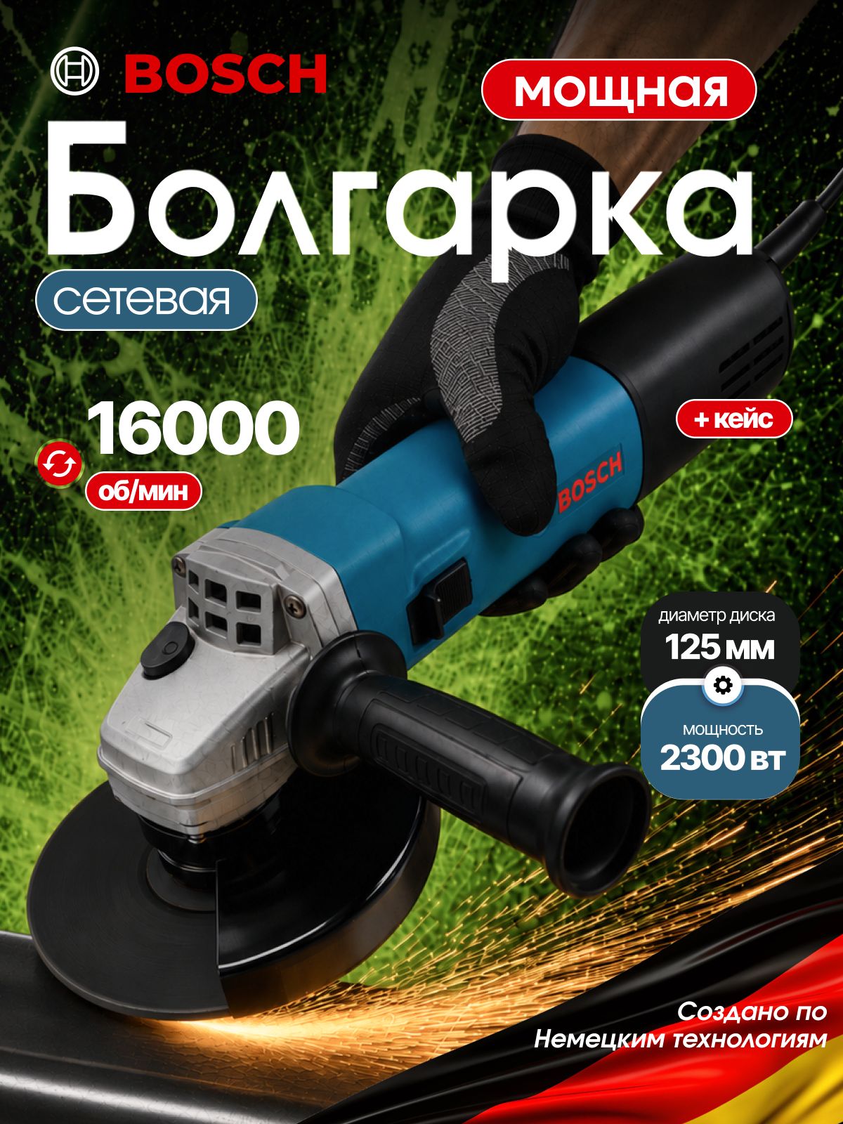 Болгарка электрическая 125 /угловая УШМ регулировкой оборотов /16000 об/мин/ сетевая/