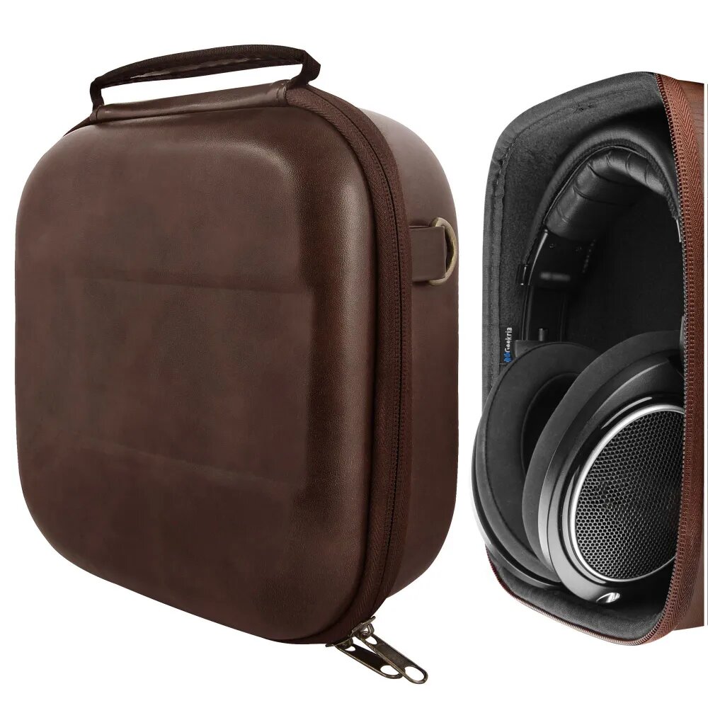 Чехол для наушников, совместимый с Sennheiser HD 599, HD 598, HD 559, HD 558, HD 555, HD 400 Pro. Чехол с отделением для кабеля (коричневый полиуретан)