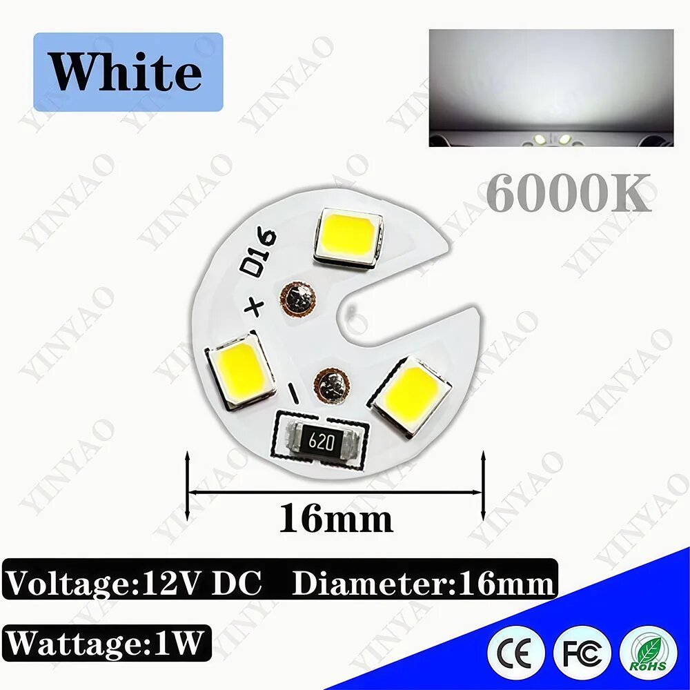 Светодиодные бусины SMD 2835 DC12V 16 мм, набор из 10 штук, разные цвета White, 10Pcs