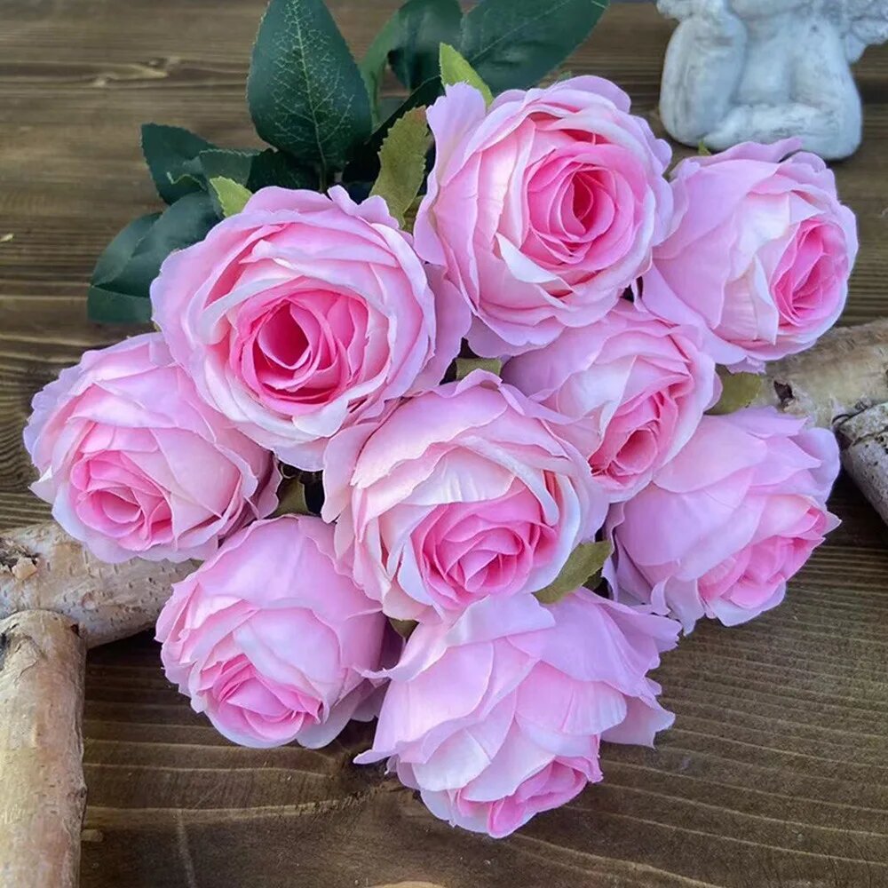 Искусственные розы Real Happy Flower, набор из 9 штук Розовый, Pink