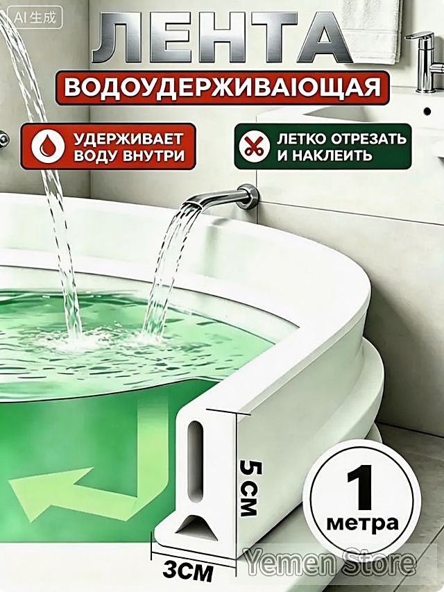 Силиконовая водоудерживающая лента, барьер для душа, силиконовая водоудерживающая лента. белая1 метр