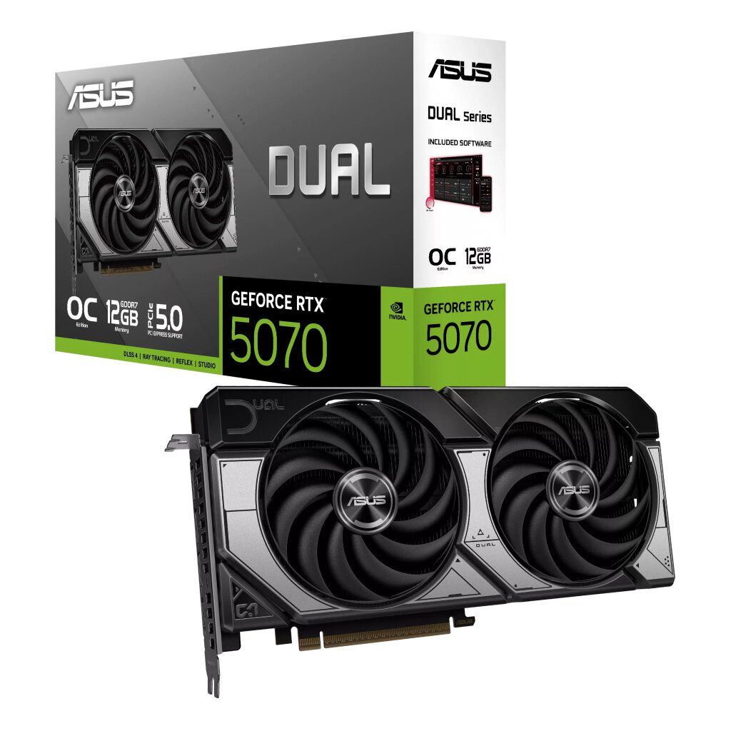 Видеокарта RTX 5070 12Gb Asus DUAL-RTX5070-O12G, Blackwell 6144 ядра CUDA, 2 вертушки