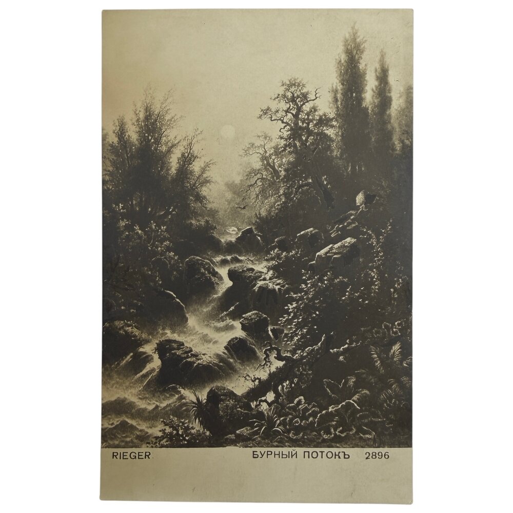 Почтовая открытка "Ригер - Бурный поток" 1900-1917 гг. Российская Империя