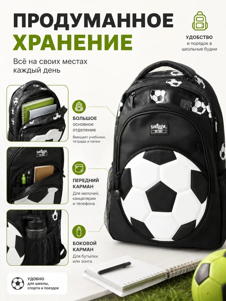 Детский рюкзак Smiggle футбольный, школьный рюкзак для мальчика 42×30 см — фото 1