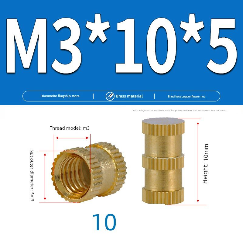 Слепой отверстие медный шестигранный гайка M3x10x5 двойной паз (10 штук) для структурных применений