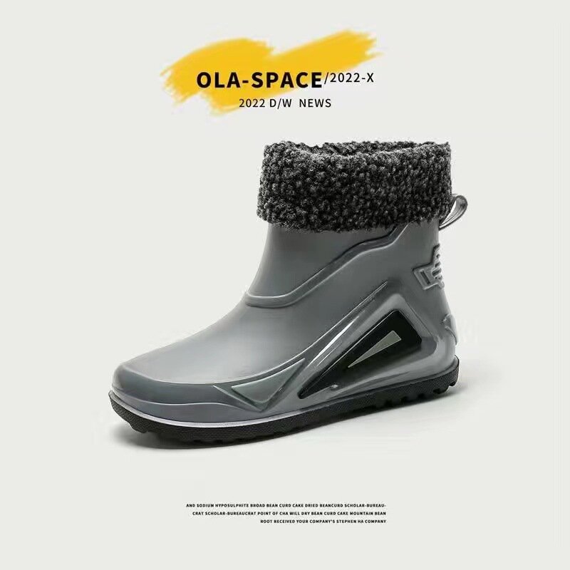 Новые стильные резиновые сапоги, мотоциклетные резиновые сапоги, теплые зимние водонепроницаемые мужские резиновые сапоги, короткие рыболовные тапочки, кухонные резиновые тапочки. Размер обуви. EU:43