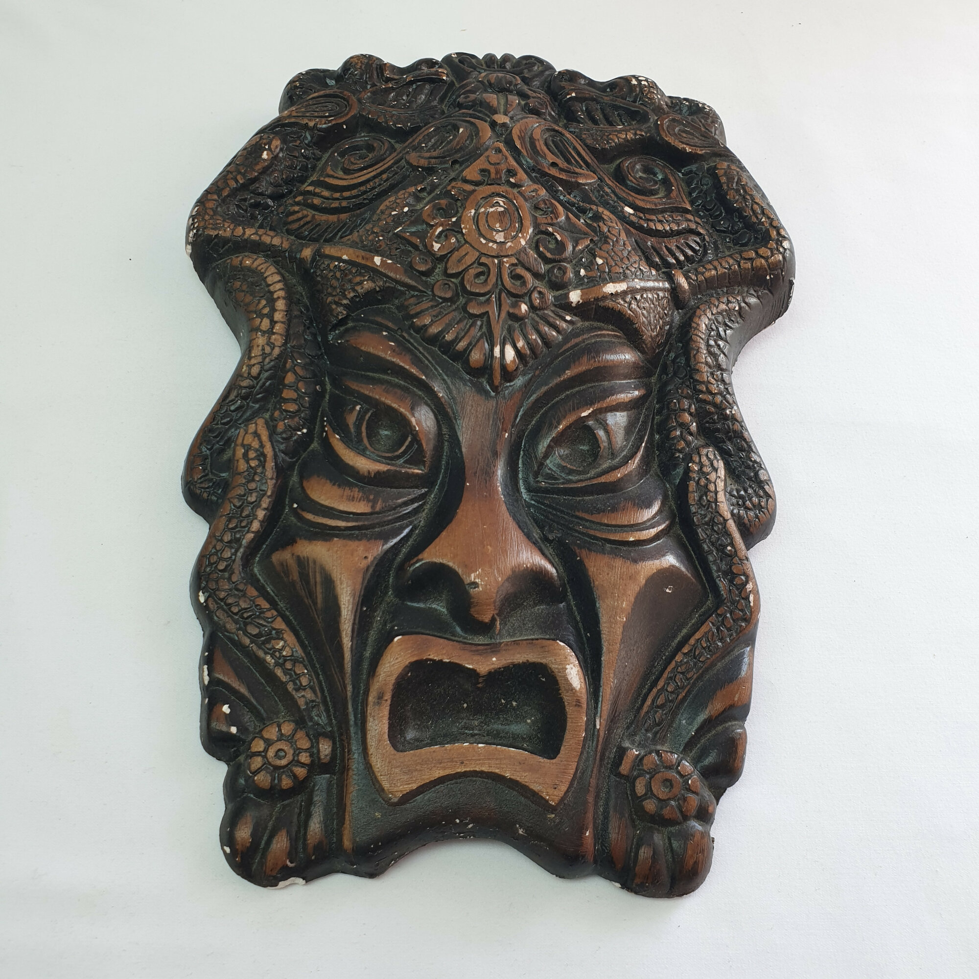 Винтажное настенное панно Маска Идол 19х37, гипс, СССР