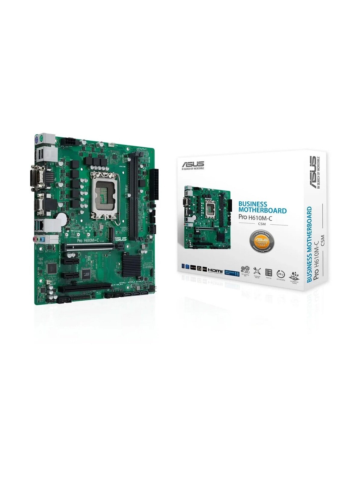 ASUS PRO H610M-C-CSM (Socket 1700, mATX, 2xDDR5(64GB), DP/DVI/HDMI, 1xPCIe 5.0x16/2xPCIe 3.0x1, 4xSATA 6Gb/s, 1xM2, 1xLAN, 1xCom, 2xUSB 3.0, 2xUSB 2.0, 2xPS/2)