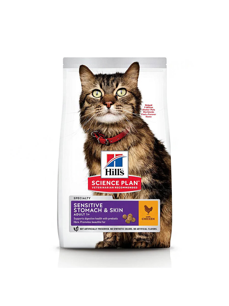 Сухой корм для кошек Hill's Science Plan Sensitive Stomach & Skin с курицей, для здоровья кожи и пищеварения, 7 кг