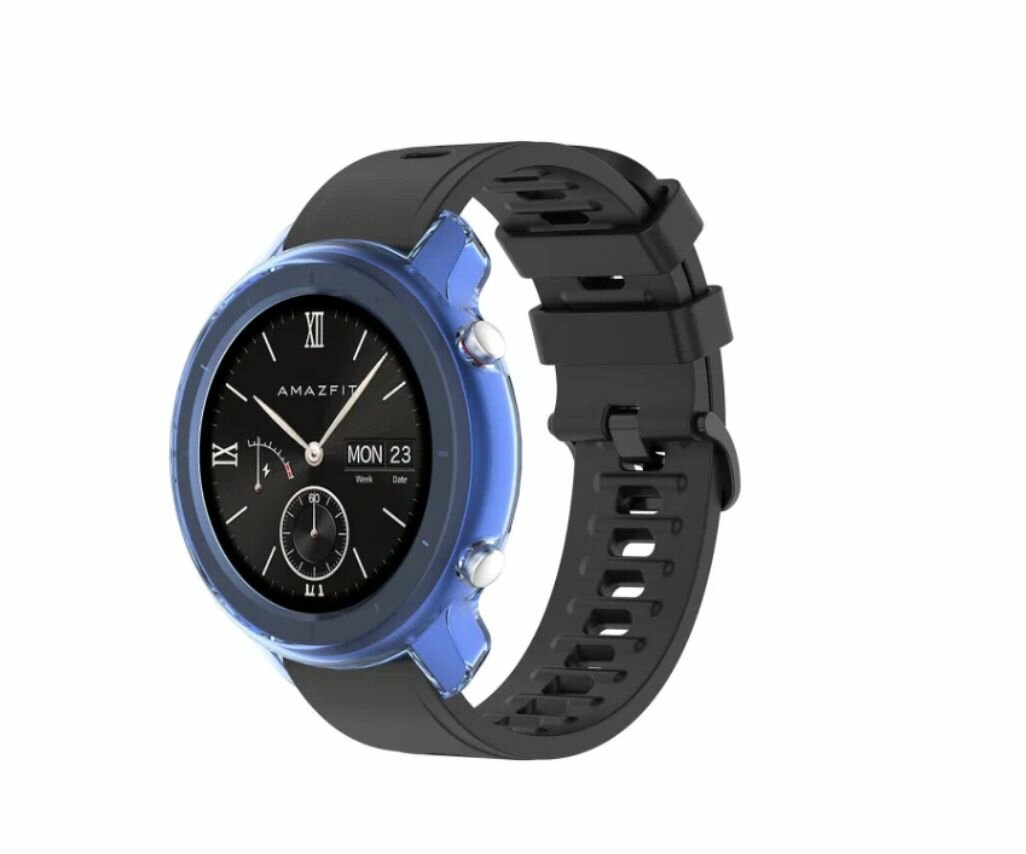 Защитный бампер-чехол MyPads из прочного силикона для Amazfit GTR 47mm A1902 с противоударными свойствами синий