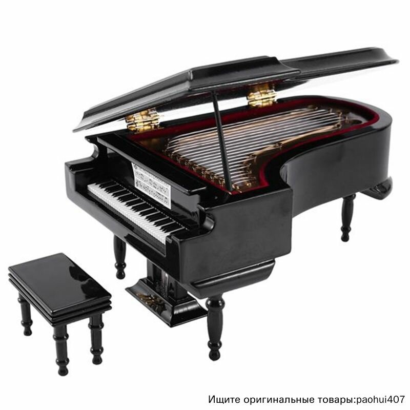 Миниатюрный комплект модели рояля, музыкальный инструмент со стулом, для украшения домашнего офиса (черный, без музыки), большой